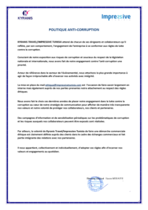 Politique anti-corruption de l'agence événementielle Impressive Tunisia